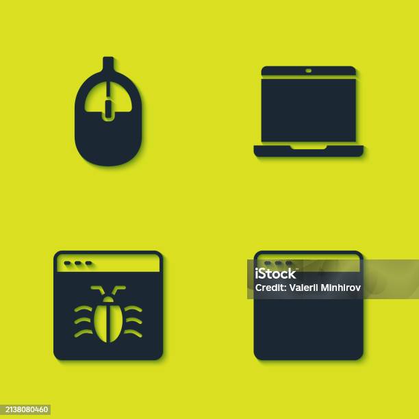 Set Computer Mouse Browser Window System Bug And Laptop Icon Vector Stock Illustration