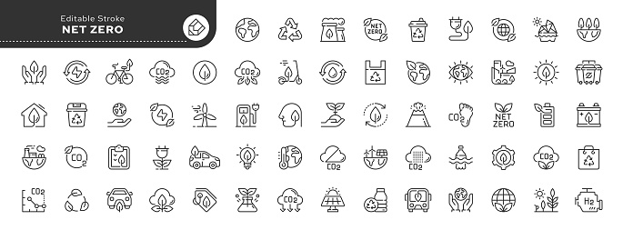 Net Zero Line Icon Set In Linear Style Stock Illustration Download