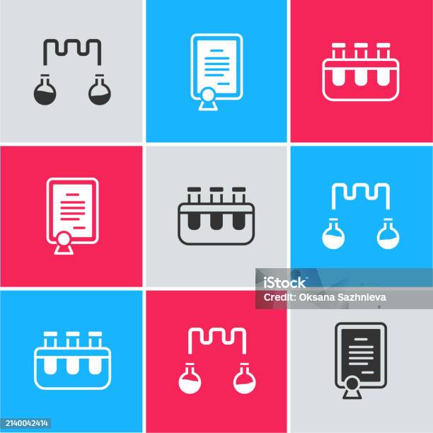 Set Tabung Reaksi Dan Labu Template Sertifikat Dan Ikon Vektor