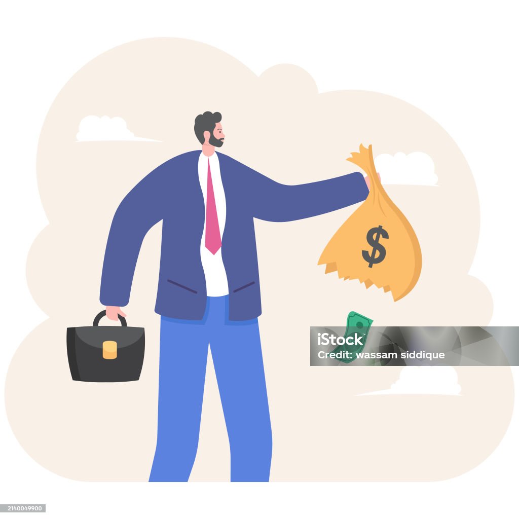 Businessman Holding Empty Money Bag Illustration Vector Cartoon Stock ... Businessman Holding Empty Money Bag Illustration Vector Cartoon Stock ...