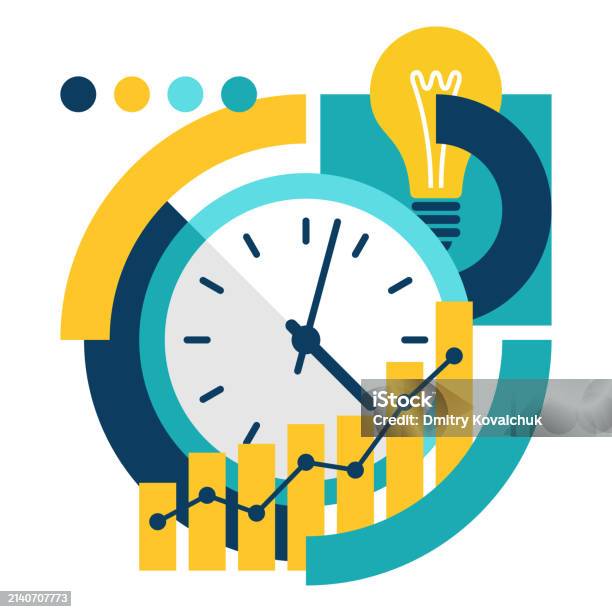Boost Your Productivity Clock Chart Light Bulb Stock Illustration