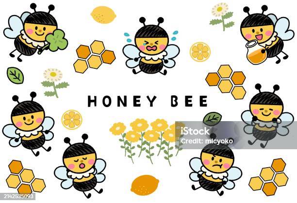 Ilustración de Lindo Conjunto De Iconos De Ilustración De Abeja ... Ilustración de Lindo Conjunto De Iconos De Ilustración De Abeja ...