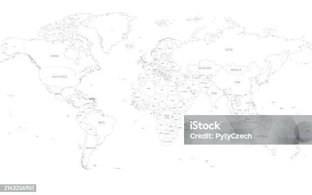 Map Of World Detailed Thin Black Outline Political Map With Country ... Map Of World Detailed Thin Black Outline Political Map With Country ...
