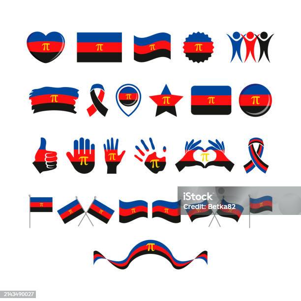 Polyamory Pride Flag And Symbols Many Icon Set Vector Stock