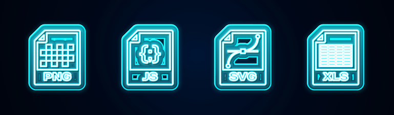 Définissez Le Document De Fichier Png En Ligne Js Svg Et Xls Icône Néon