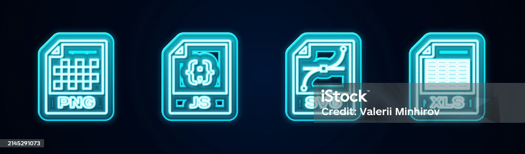 Set Line Png File Document Js Svg And Xls Glowing Neon Icon Vector ... Set Line Png File Document Js Svg And Xls Glowing Neon Icon Vector ...