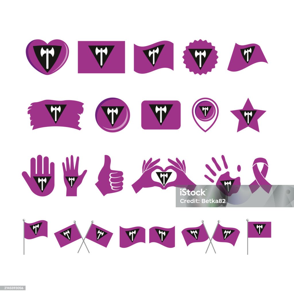 Lesbian Labrys Pride Flag And Symbols Many Icon Set Vector Stock
