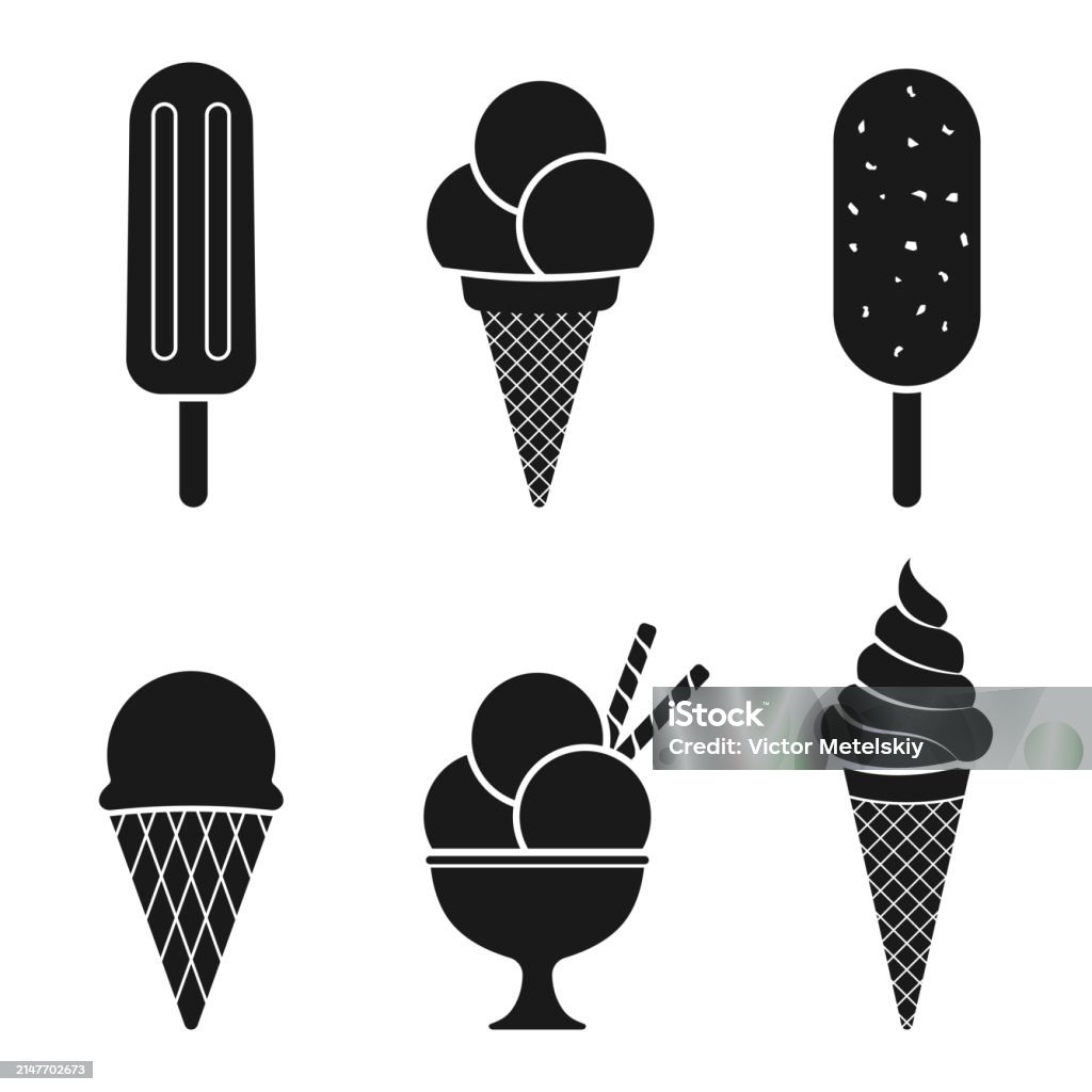 Ice Cream Icon Set Waffle Cone Frozen Food Dessert Symbols Icecream