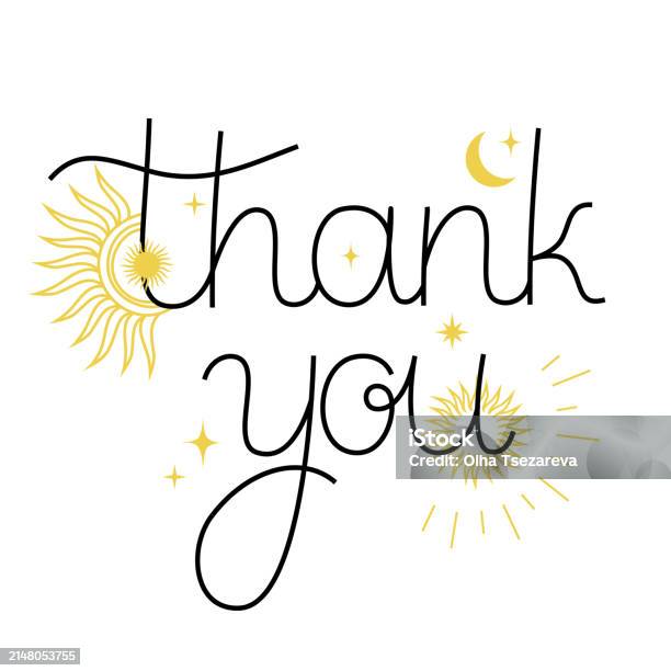 Thank You Lettering Text With Golden Celestial Sumbol Stock Illustration Download Image Now