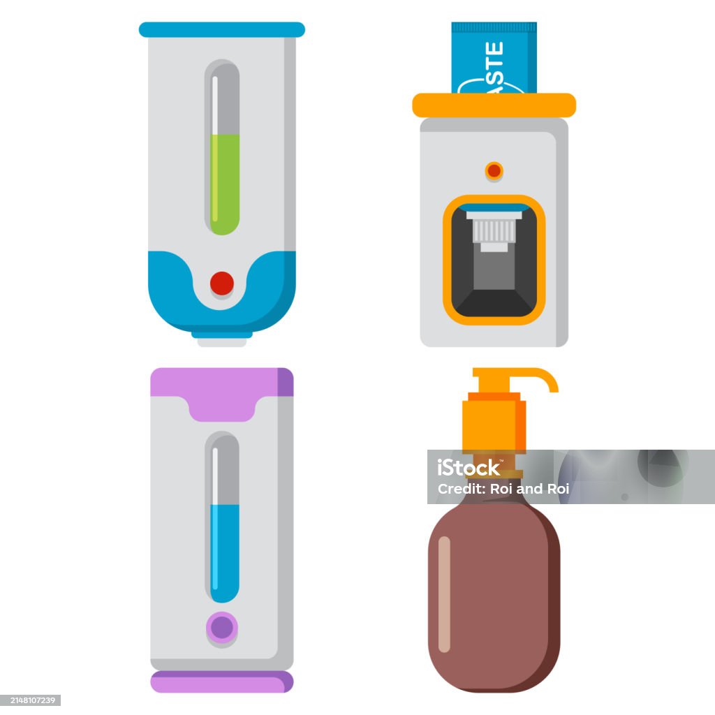 Soap And Toothpaste Dispenser For Bathroom Vector Cartoon Set Isolated