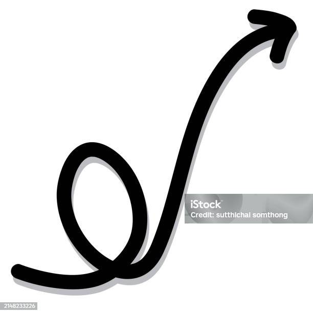 Black Arrow Point Up Curve Wavy Lines With Gray Shadow Stock