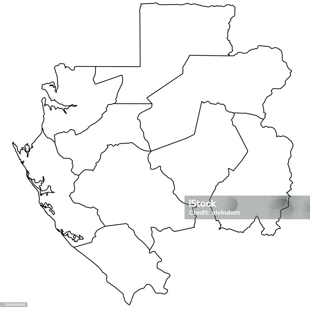 Ilustración De Esquema Del Mapa De Gabón Con Regiones Y Más Vectores