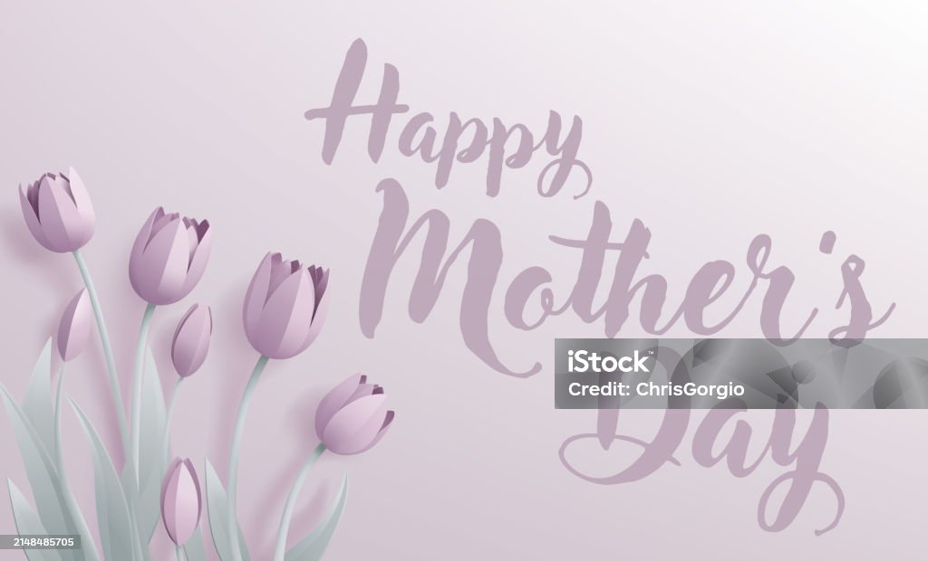 Happy Mothers Day Paper Craft Tulips Design Stock Illustration