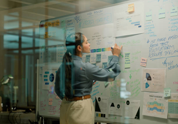 Free Stock Photo of Blonde woman writing goals on whiteboard in ...