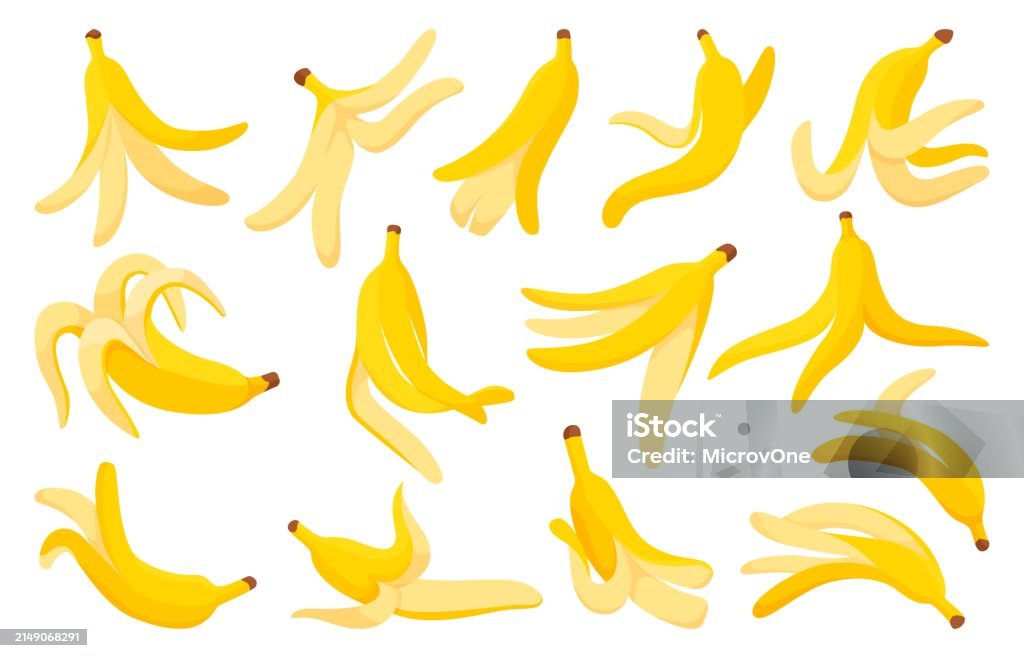 Kulit Pisang Kartun Terisolasi Kulit Kuning Sampah Buah Tropis Organik