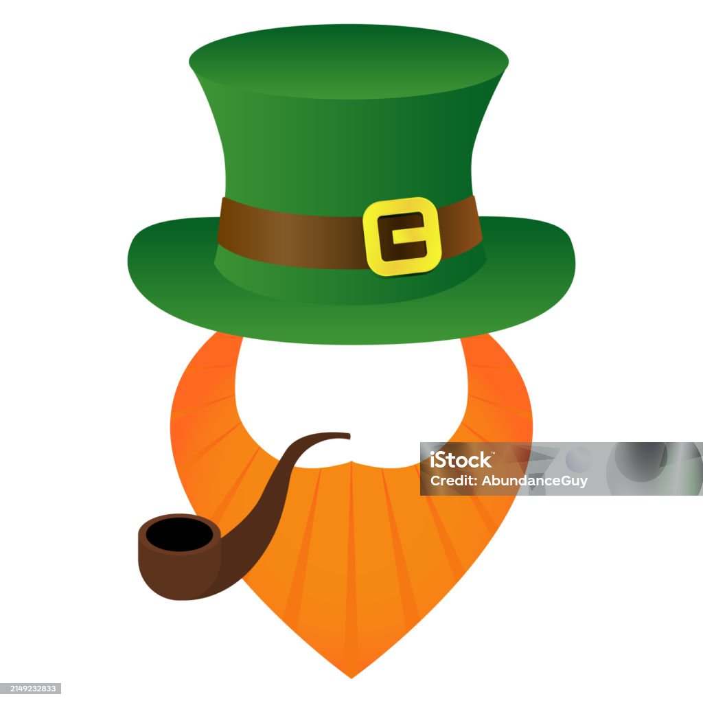 Happy Saint Patricks Day Leprechaun Hat Smoke Pipe And Beard Vector