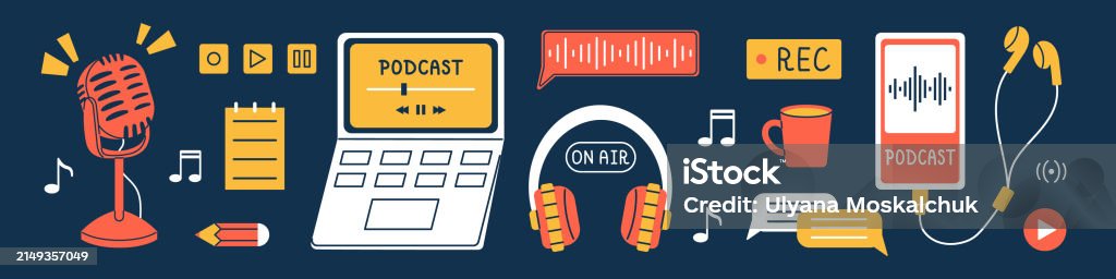 Vetores de Conjunto Vetorial De Diferentes Elementos De Podcast Coleção ... Vetores de Conjunto Vetorial De Diferentes Elementos De Podcast Coleção ...