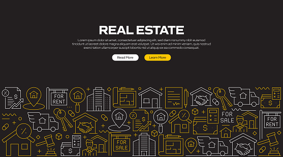 Real Estate Related Line Style Banner Design For Web Page Headline