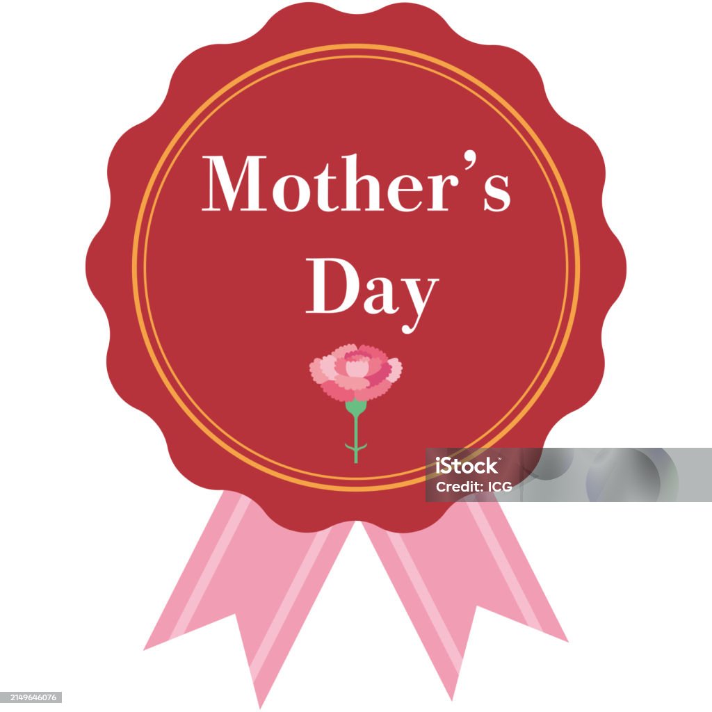 Mothers Day Carnation And Wavy Frame With Ribbon Stock Illustration
