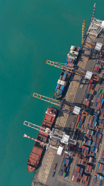 Free Stock Photo of Aerial View of Busy Shipping Container Terminal ...