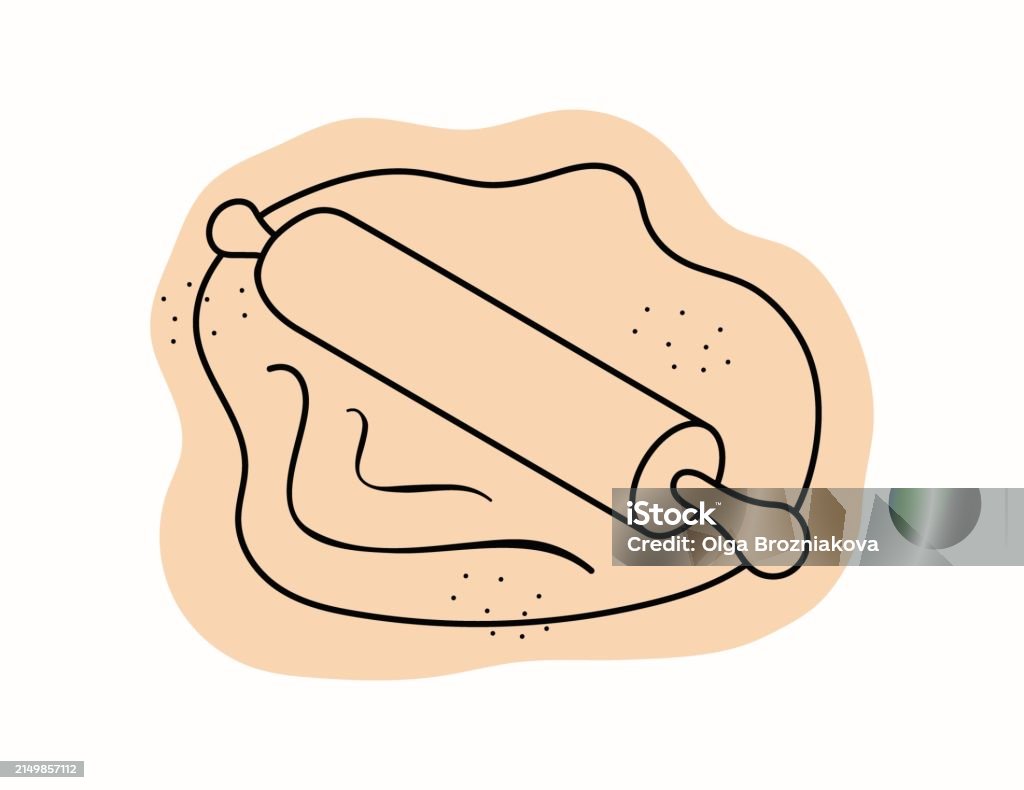 Dough Rolling Pin Kitchenware Logo Sign Design For Cooking Bakery Confectionery Hand Drawn