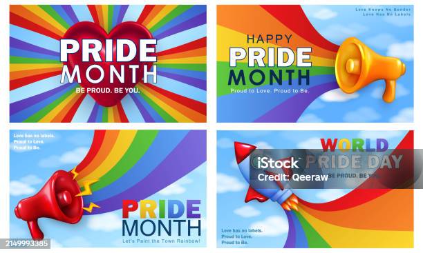 Set Spanduk Kartun Pride Month Dengan Bendera Pelangi Lgbt Cerah ... Set Spanduk Kartun Pride Month Dengan Bendera Pelangi Lgbt Cerah ...