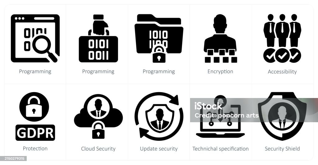 A Set Of 10 Gdpr Icons As Programming Encryption Accessibility Stock Illustration Download