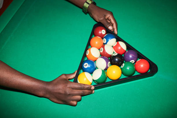 Free picture: Billiard table with balls inside a triangular rack next ...