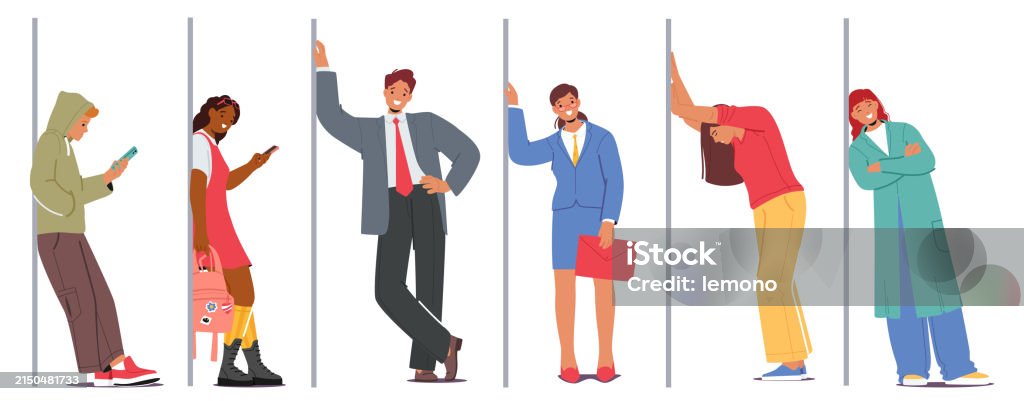 Ilustración De Grupo Diverso De Hombres Y Mujeres Apoyados Contra La