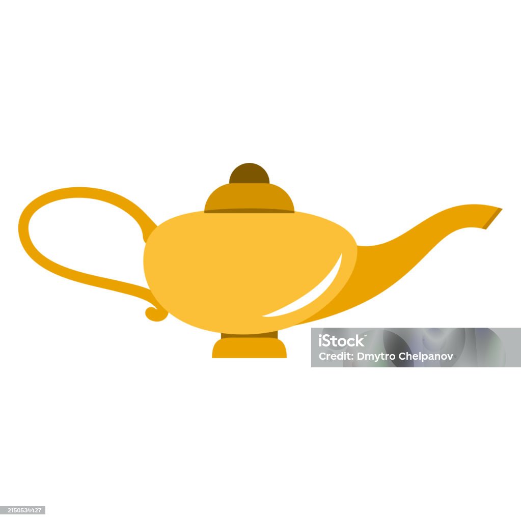 Gold Magic Lamp Vector Icon Genie Ancient Fantasy Lamp Illustration Old
