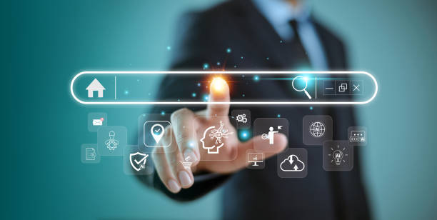 Free Stock Photo of Businessman pointing at search bar on a virtual ...