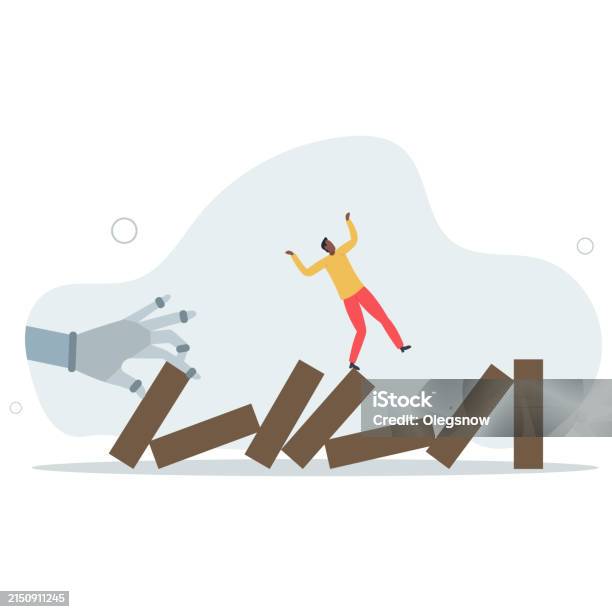 Ai Robot Arm Push To Collapse Domino Businessman Falling Downflat ... Ai Robot Arm Push To Collapse Domino Businessman Falling Downflat ...