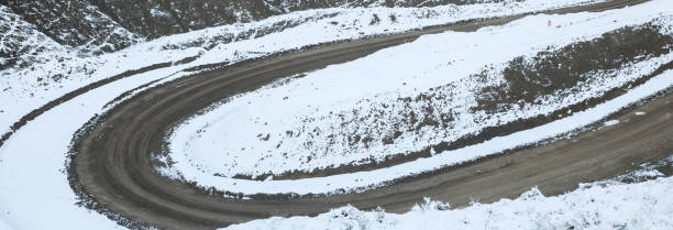 Free Stock Photo of Curvy road through snowy mountain landscape ...