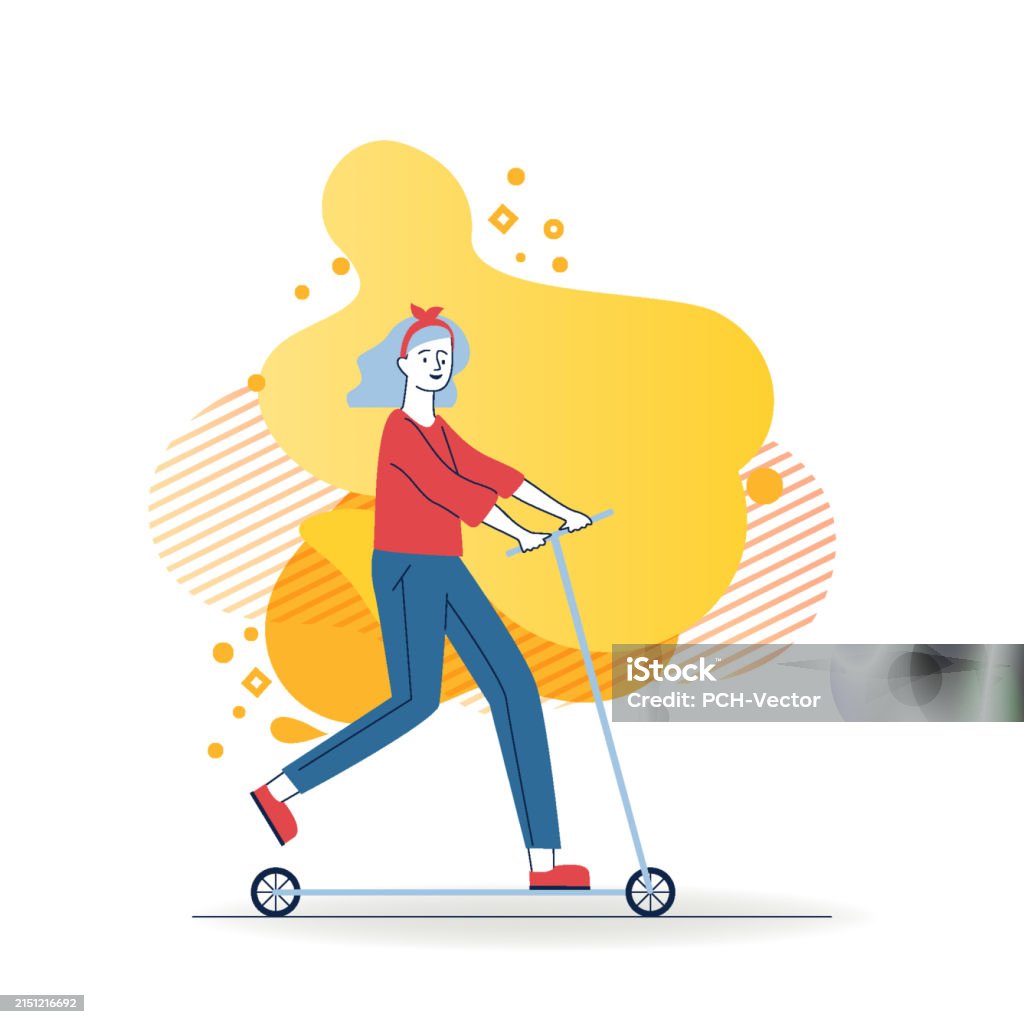 Girl Riding Kick Scooter Stock Illustration Download Image Now
