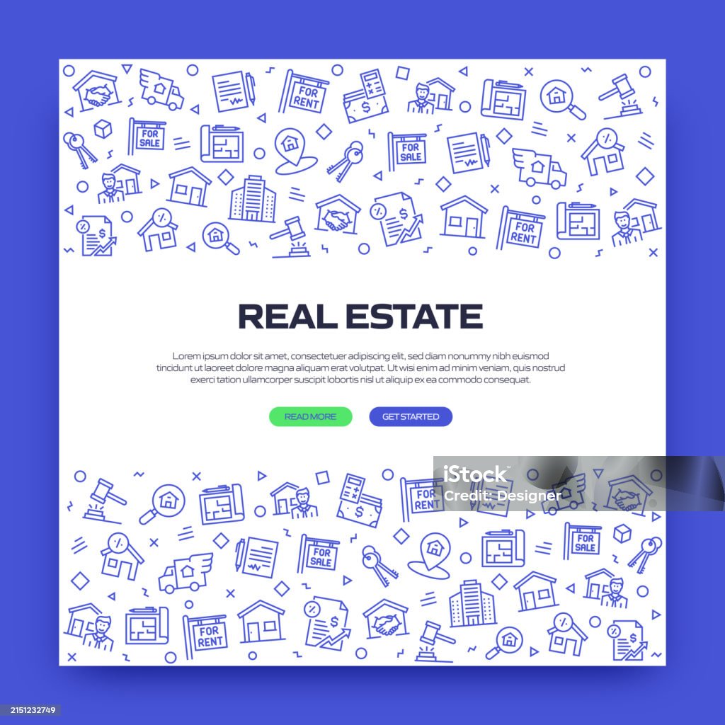 Real Estate Related Line Style Banner Design For Web Page Headline