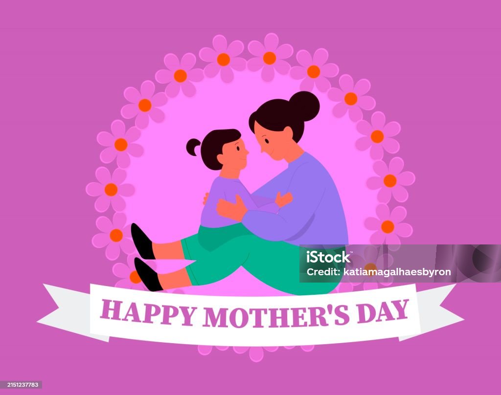 Happy Mothers Day Text With Mothers Day Illustration Stock Illustration