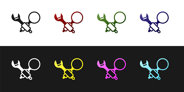 Set Debugging Icon Isolated On Black And White Background Debugging