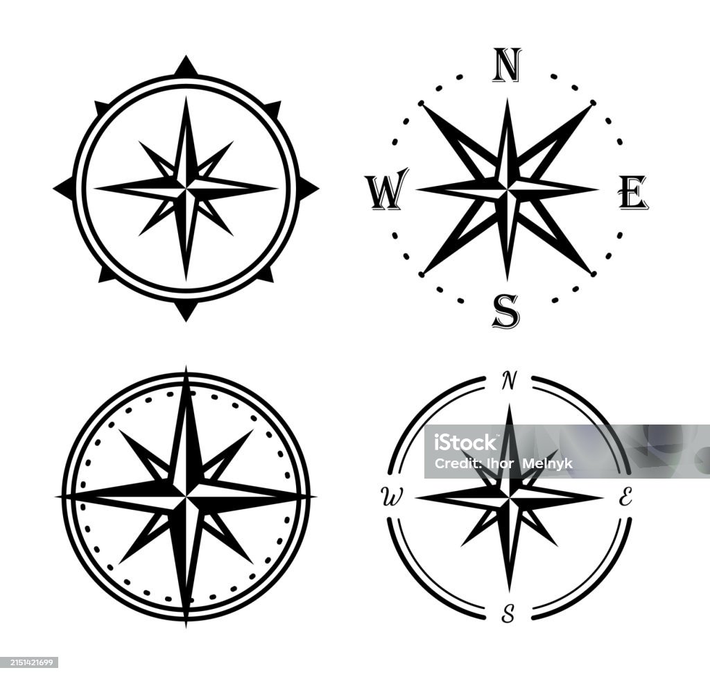 Compass Icons Set Stock Illustration Download Image Now Adventure Arrow Symbol Black Color