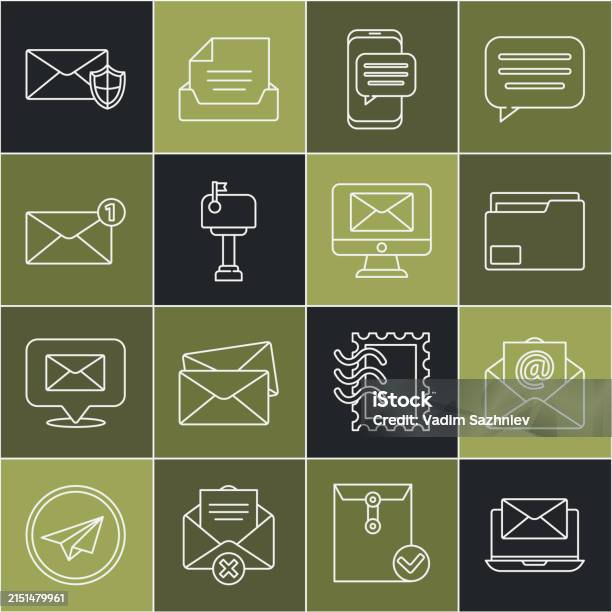 Set Baris Laptop Dengan Amplop Mail Dan Email Folder Dokumen