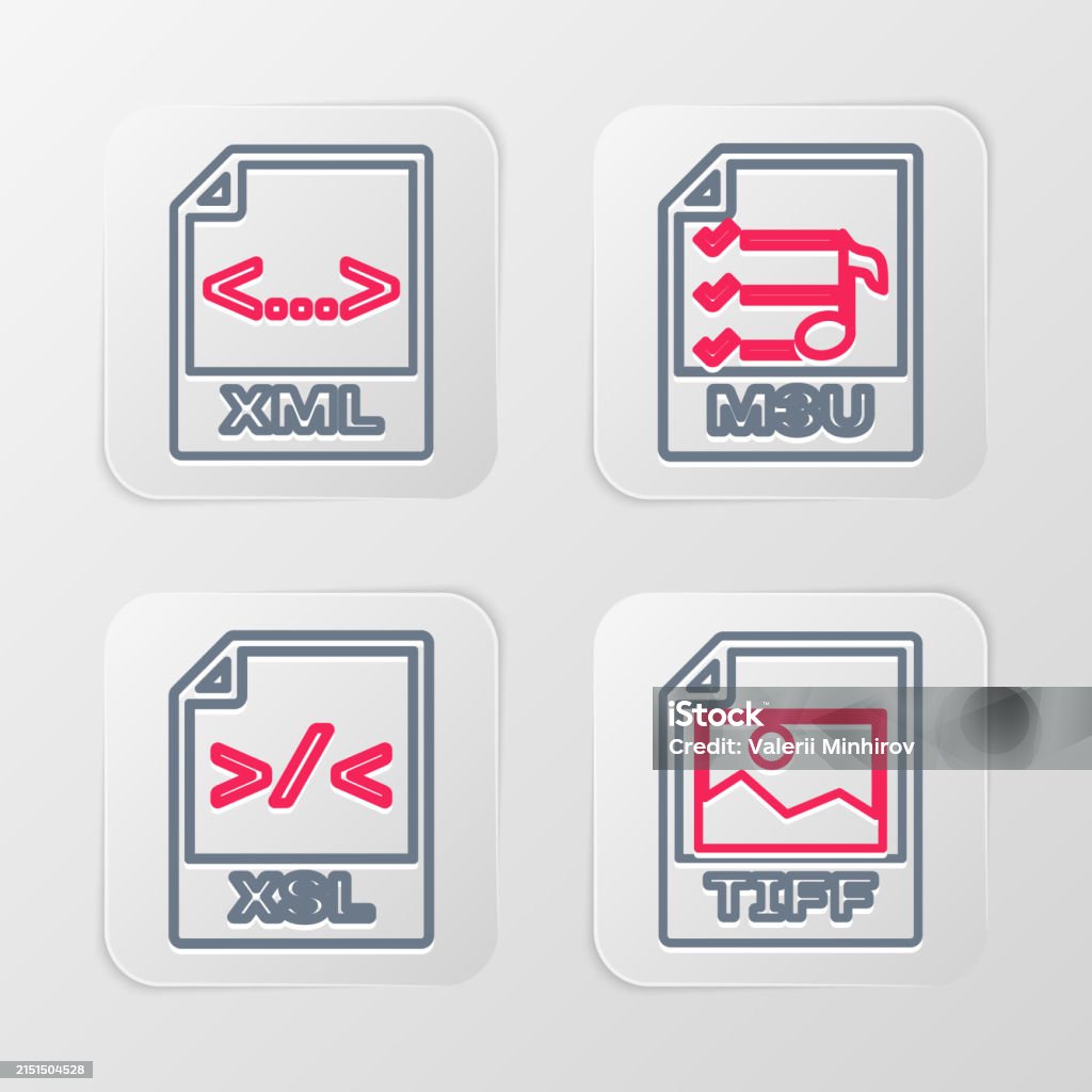 Set Line Tiff File Document Xsl M3u And Xml Icon Vector Stock Illustration Download Image Now