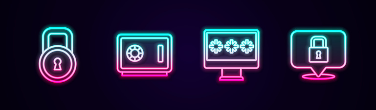 Vetores de Definir Linha Lock Safe Monitor Com Senha E Ícone De Néon ... Vetores de Definir Linha Lock Safe Monitor Com Senha E Ícone De Néon ...