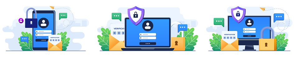 Set Of Flat Illustrations Of Twostep Verification Otp Authentication