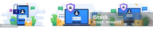 Set Of Flat Illustrations Of Twostep Verification Otp Authentication