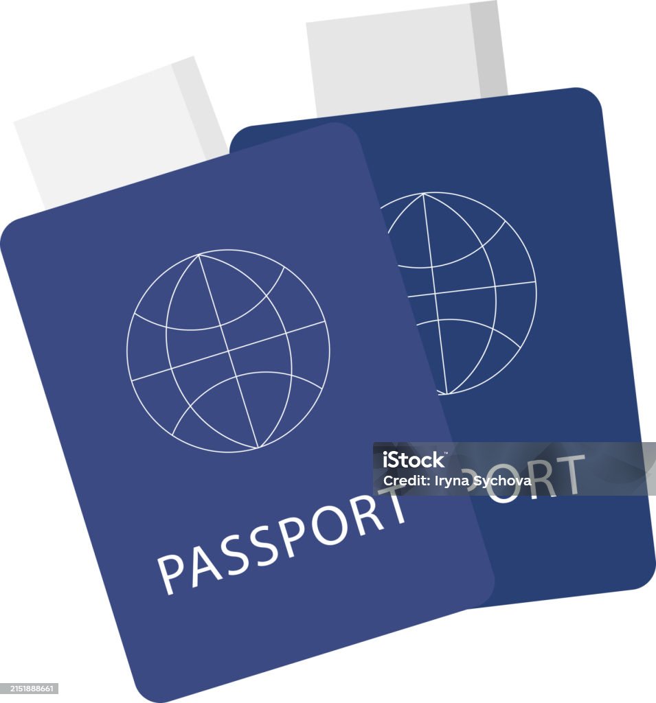 Two Dark Blue Passports And Two Tickets Vector Illustration Stock