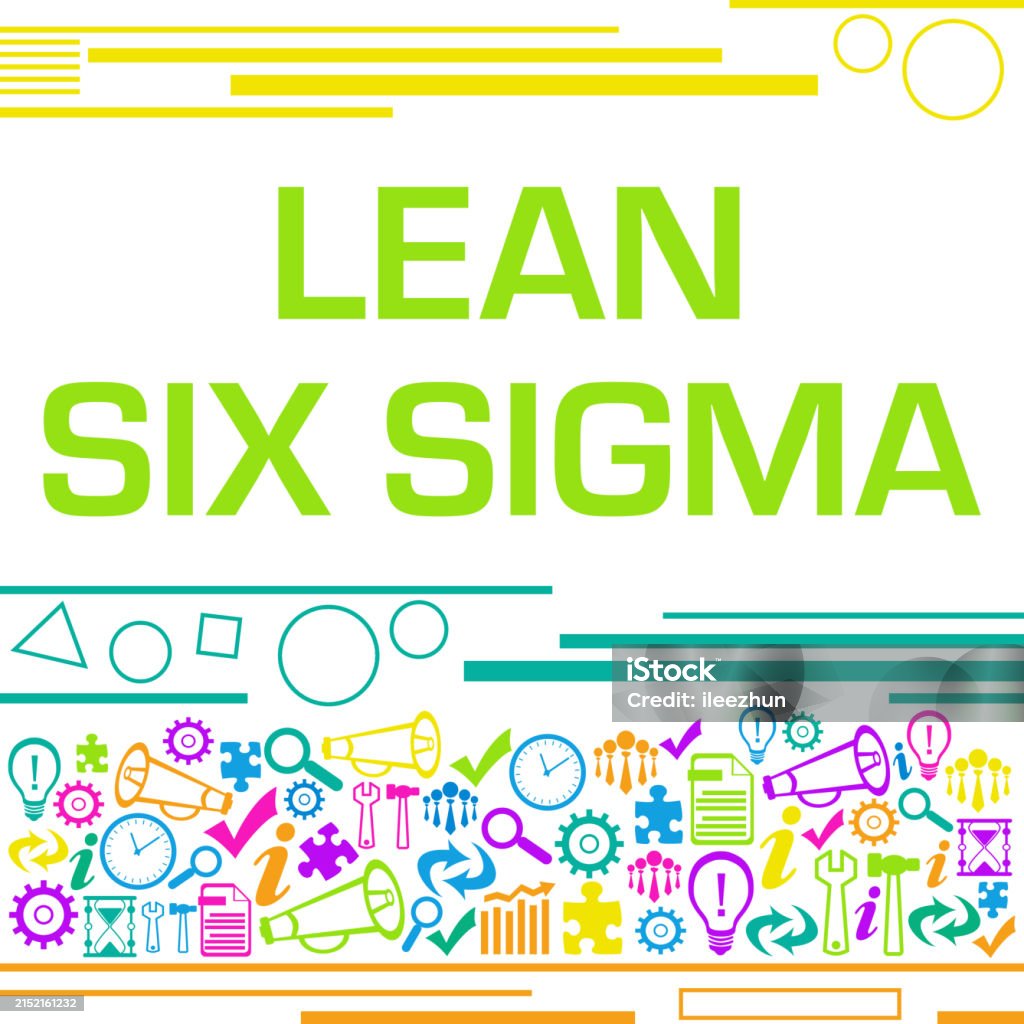 Ilustración De Lean Six Sigma Textura Colorida Fondo Cuadrado Símbolos De Negocios Y Más