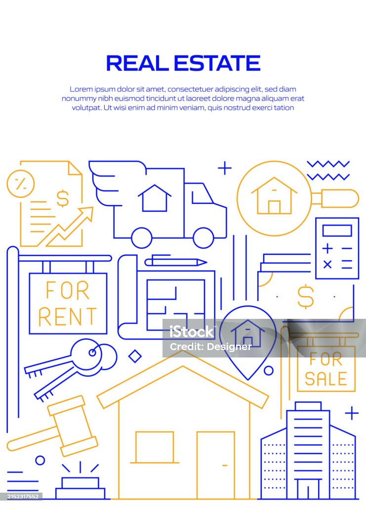 Real Estate Related Line Style Banner Design For Web Page Headline
