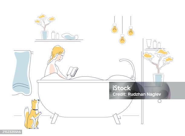 Woman Taking Bath Vector Simple Stok Vektör Sanatı And Banyo Küveti‘nin