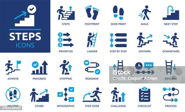 Steps Icon Set Solid Vector Icons Collection Stock Illustration
