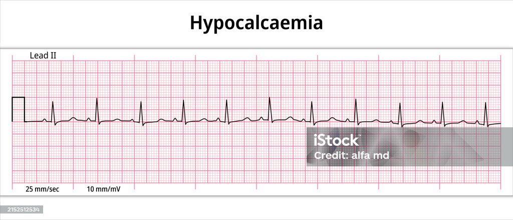Ilustración De Ecg Hipocalcemia Hipocalcemia Papel De Ecg De 8 Segundos Y Más Vectores Libres De