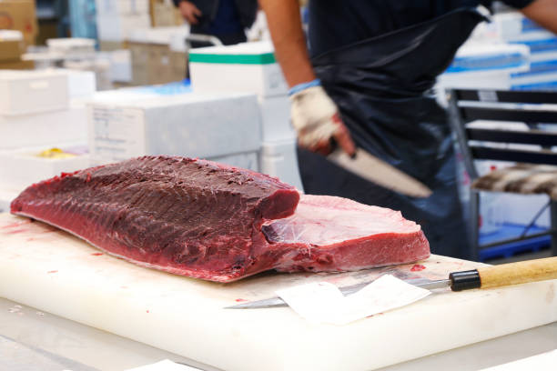 Free Stock Photo of Cropped Image Of Butcher Cutting Tuna | Download ...